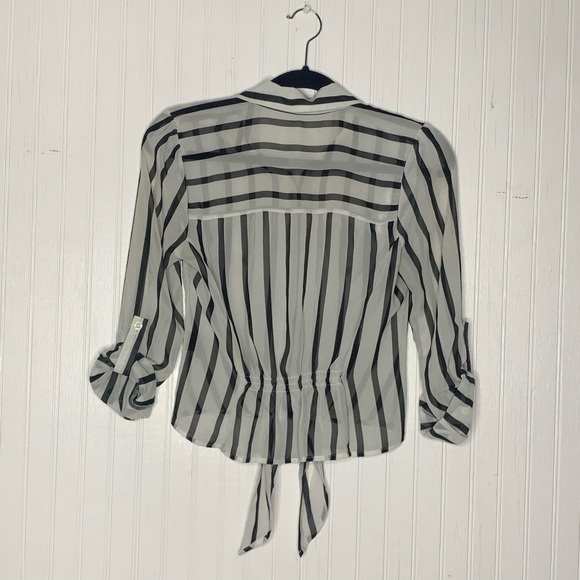 mine | Tops | Sheer Black White Striped Button Down Crop | Poshmark